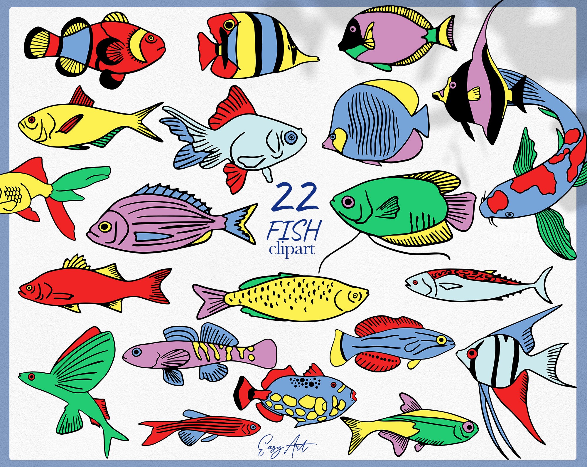 Color Fish Clipart, Hand Draw SVG, Sea Fish PNG, Invitation Template ...