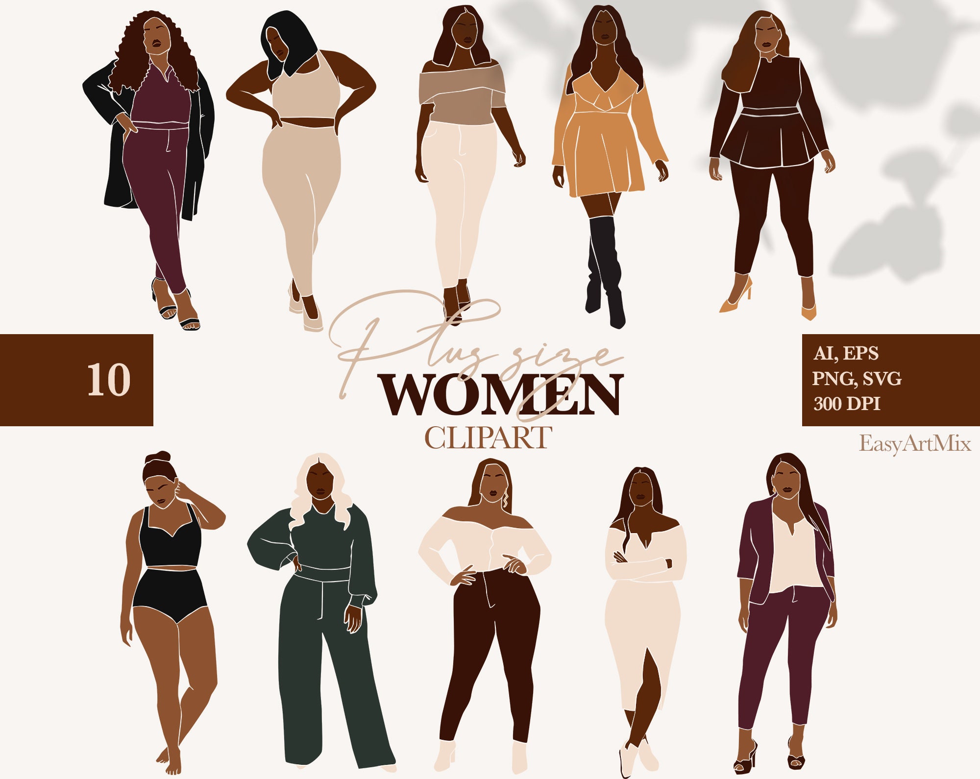Curvy Woman SVG, Black Woman Clipart, Plus Size Woman, Abstract Female ...