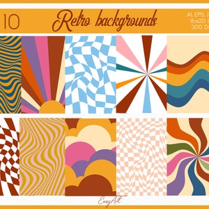 Retro Background, Groovy Printable, 70's Clipart, Groovy Paper, Retro ...