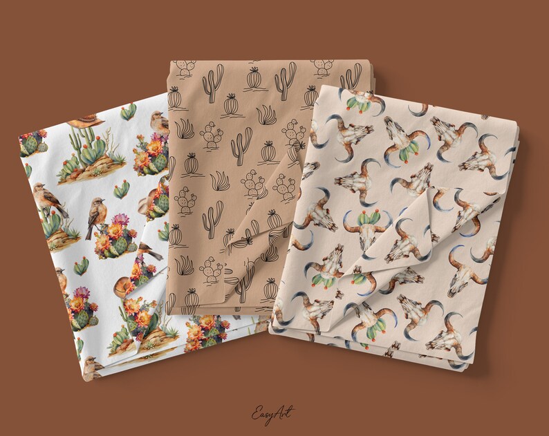 Wild West Watercolor Digital Paper, Western Seamless Pattern, Cowboy ...