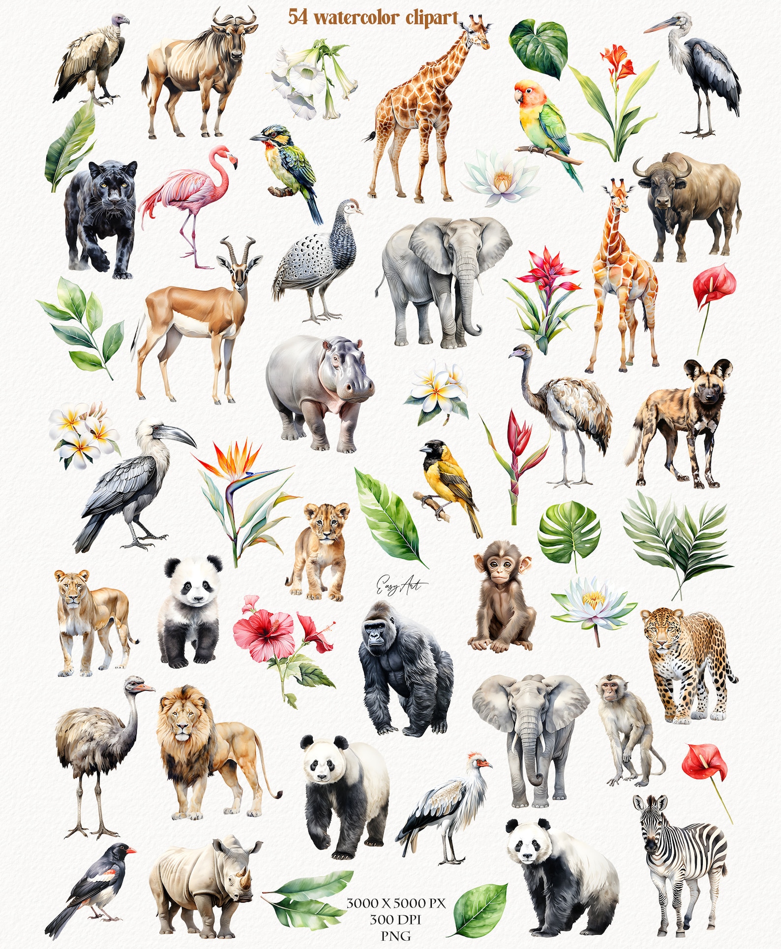 Watercolor Safari Animals Clipart, Watercolor Jungle Animals ...