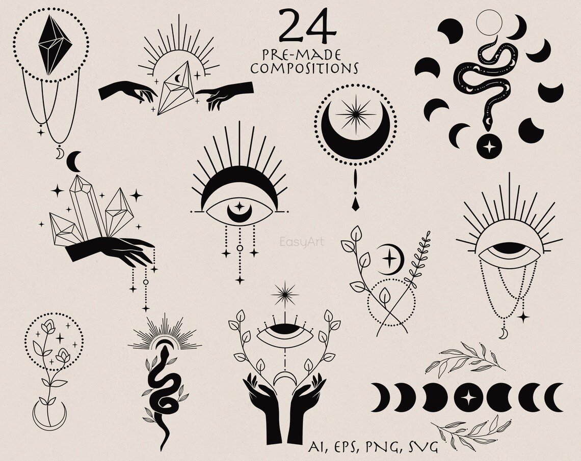 Celestial Clipart, Mystical Vector Icons, Celestial Snake SVG, Witch ...