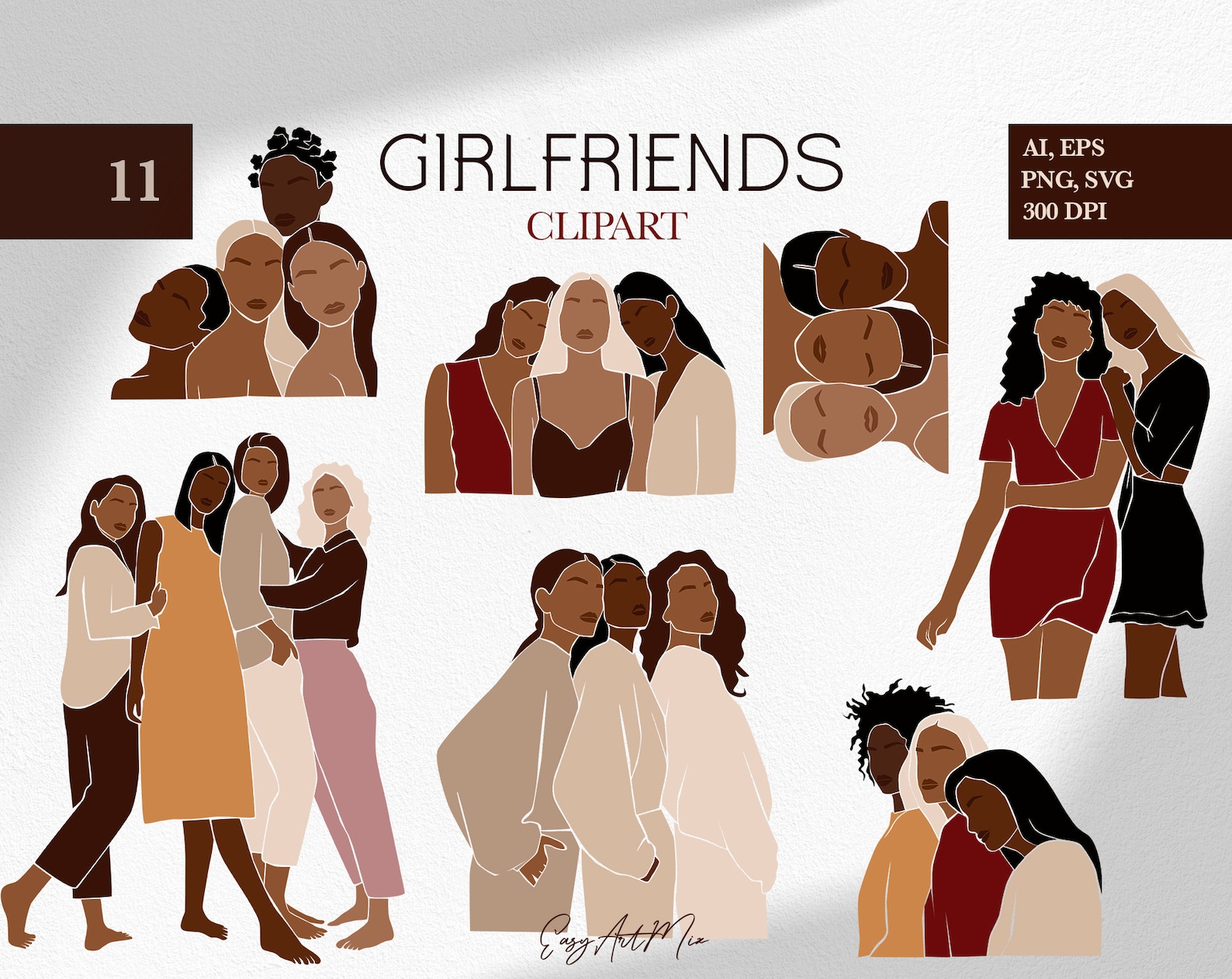 Girlfriends Clipart SVG, Black Women Illustration, Friendship PNG ...
