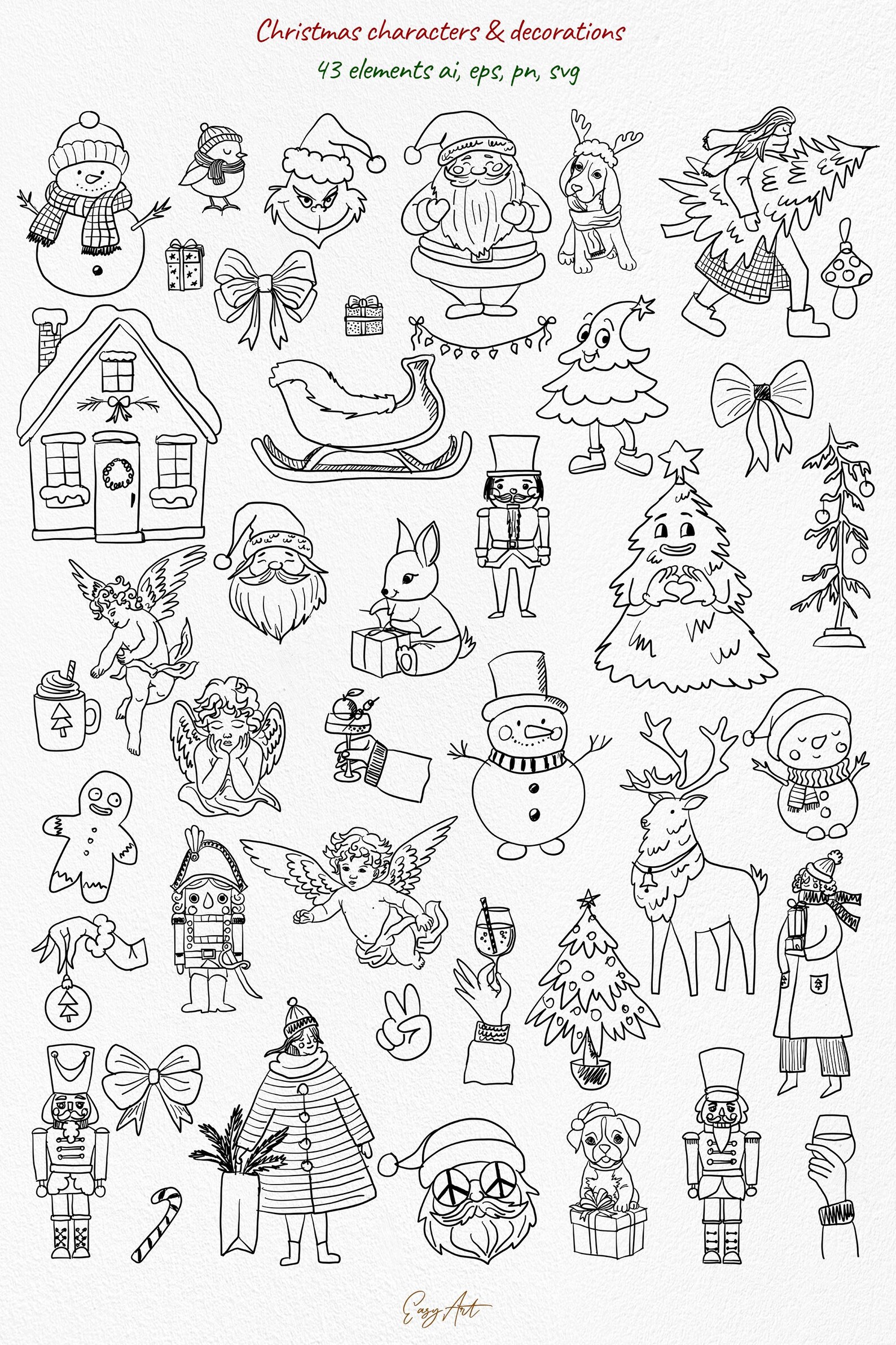 Christmas Bundle Clipart for Invitations, Hand Draw Icons, Christmas ...
