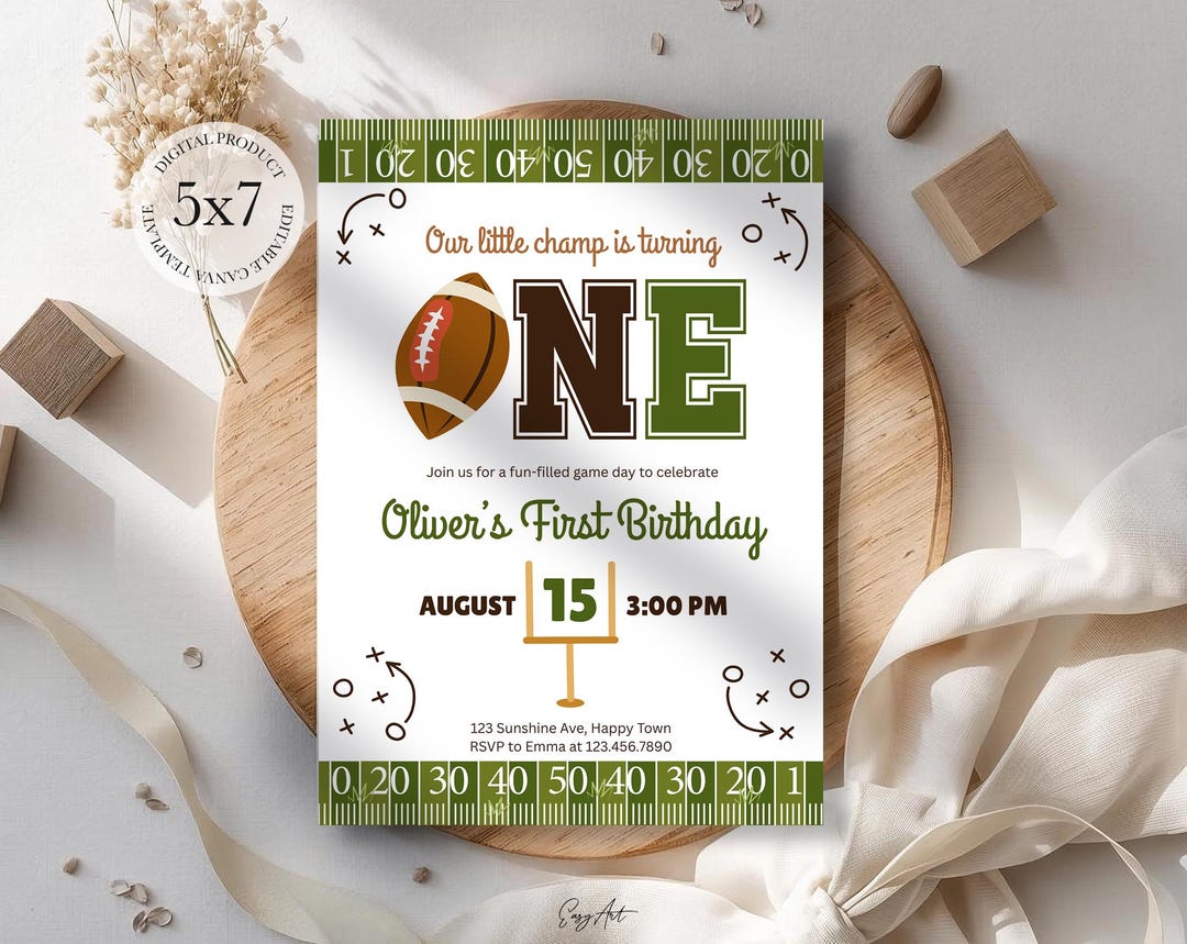 Football First Birthday Invitation: Editable Canva Template 5x7 ...