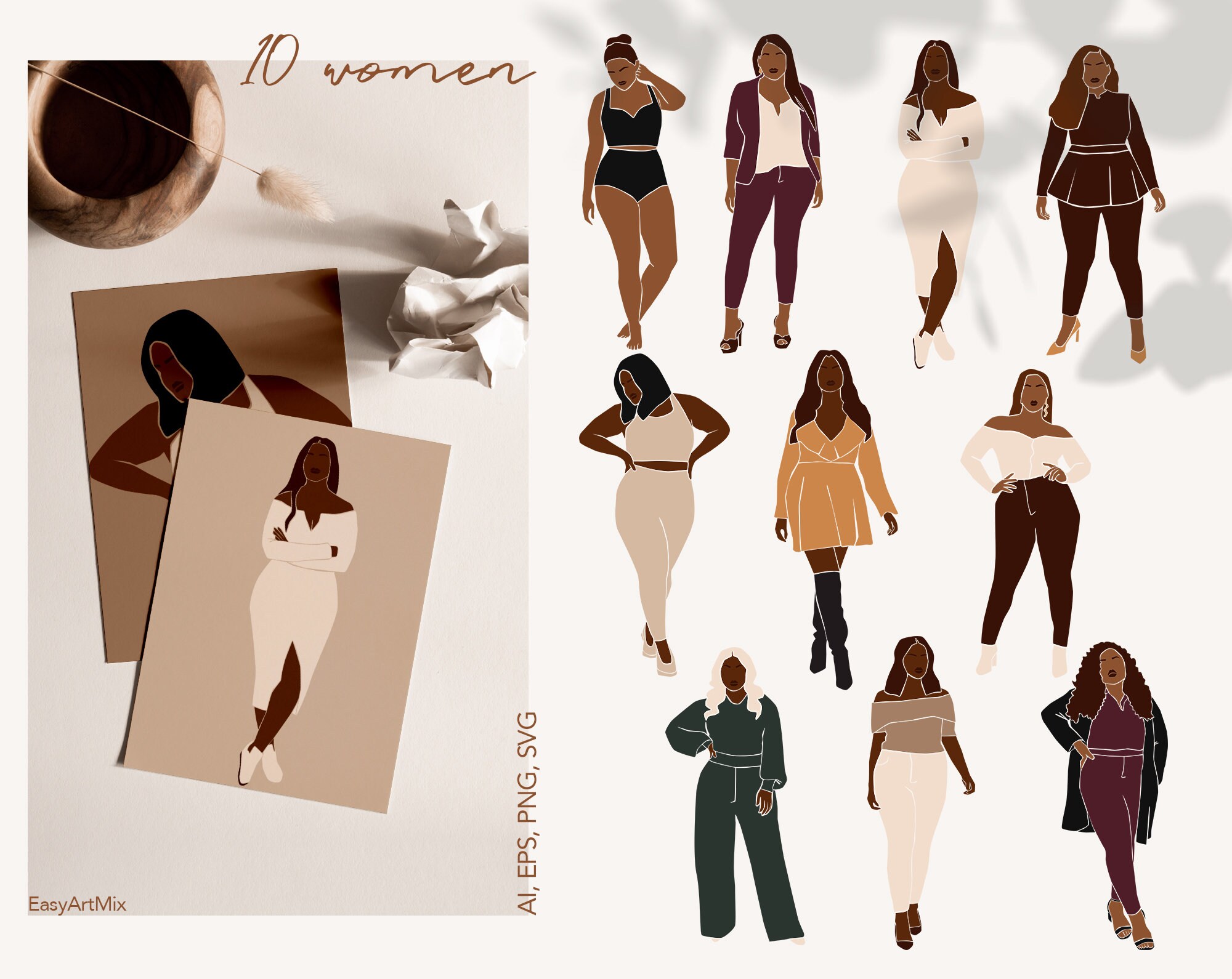 Curvy Woman SVG, Black Woman Clipart, Plus Size Woman, Abstract Female ...