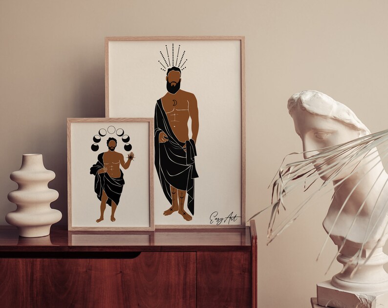 Gods Clipart, Deity SVG, Celestial Men Clipart, Mystical Vector, Moon ...