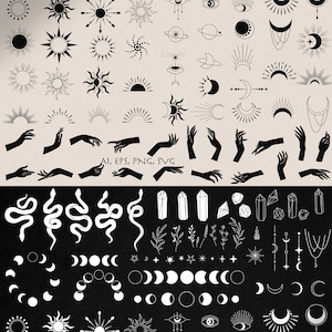 Celestial Clipart, Moon Phase Svg, Mystical Vector Icons, Sun and Moon ...