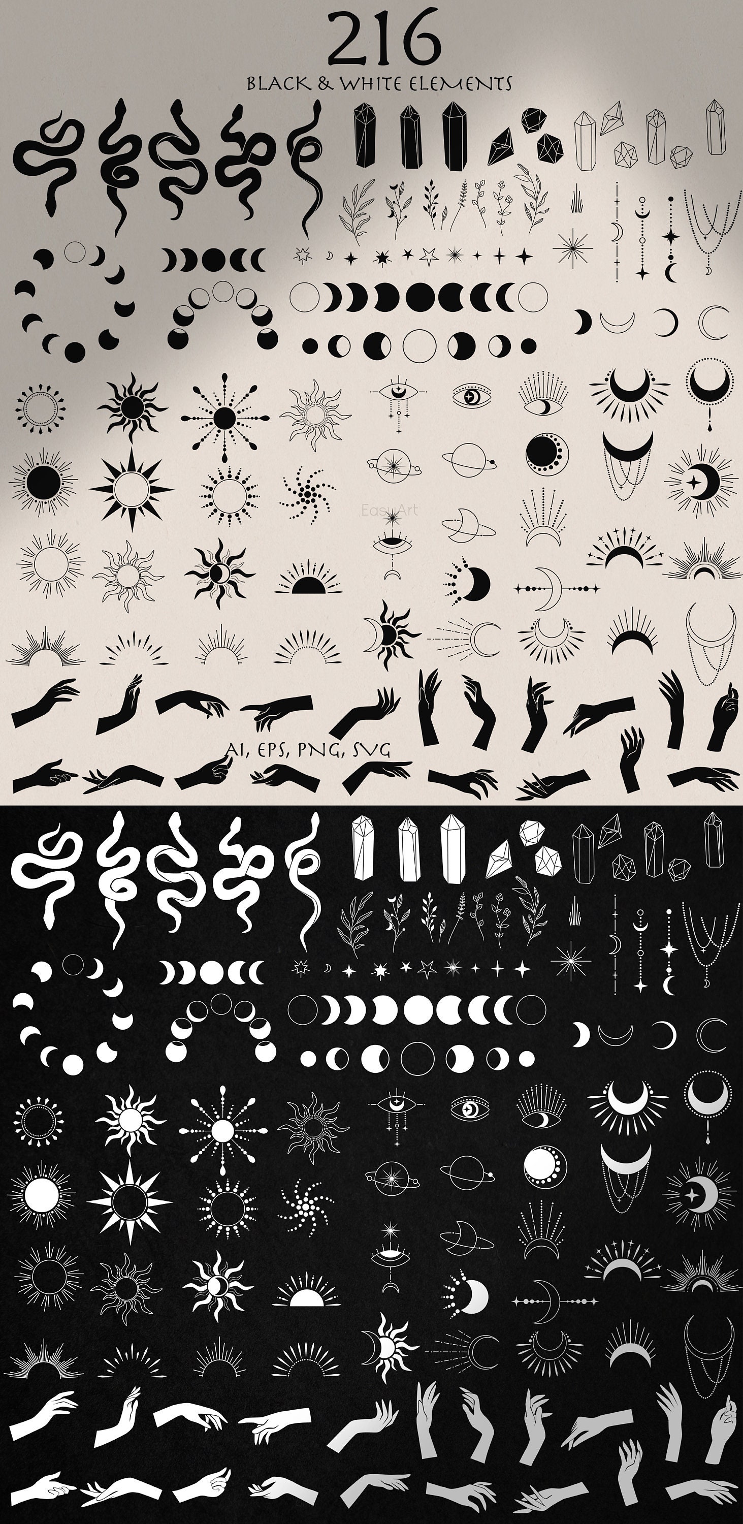 Celestial Clipart, Moon Phase Svg, Mystical Vector Icons, Sun and Moon ...