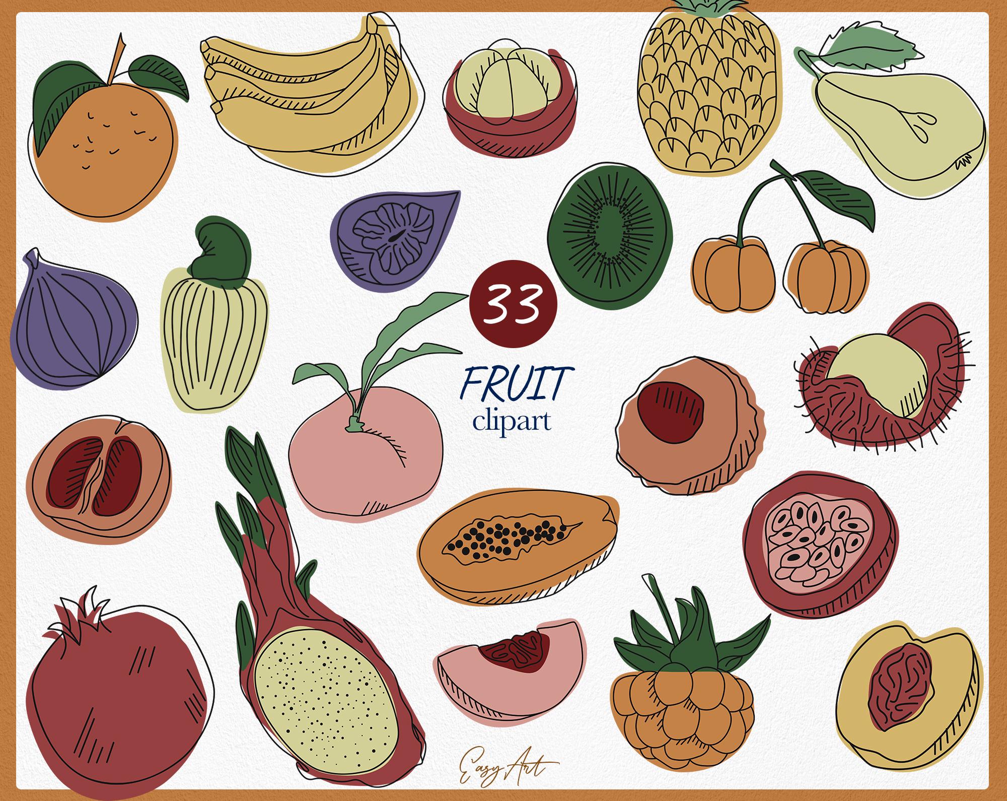 Summer Fruit Color Clipart, Hand Draw SVG, Fruit Logo Clipart, Food ...