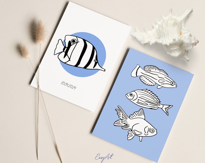 Line Fish Clipart, Hand Draw SVG, Outline Fish PNG, Invitation Template ...