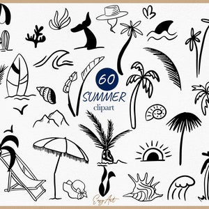 Summer Line Clipart, Hand Draw SVG, Outline Logo Clipart, Palm Trees ...
