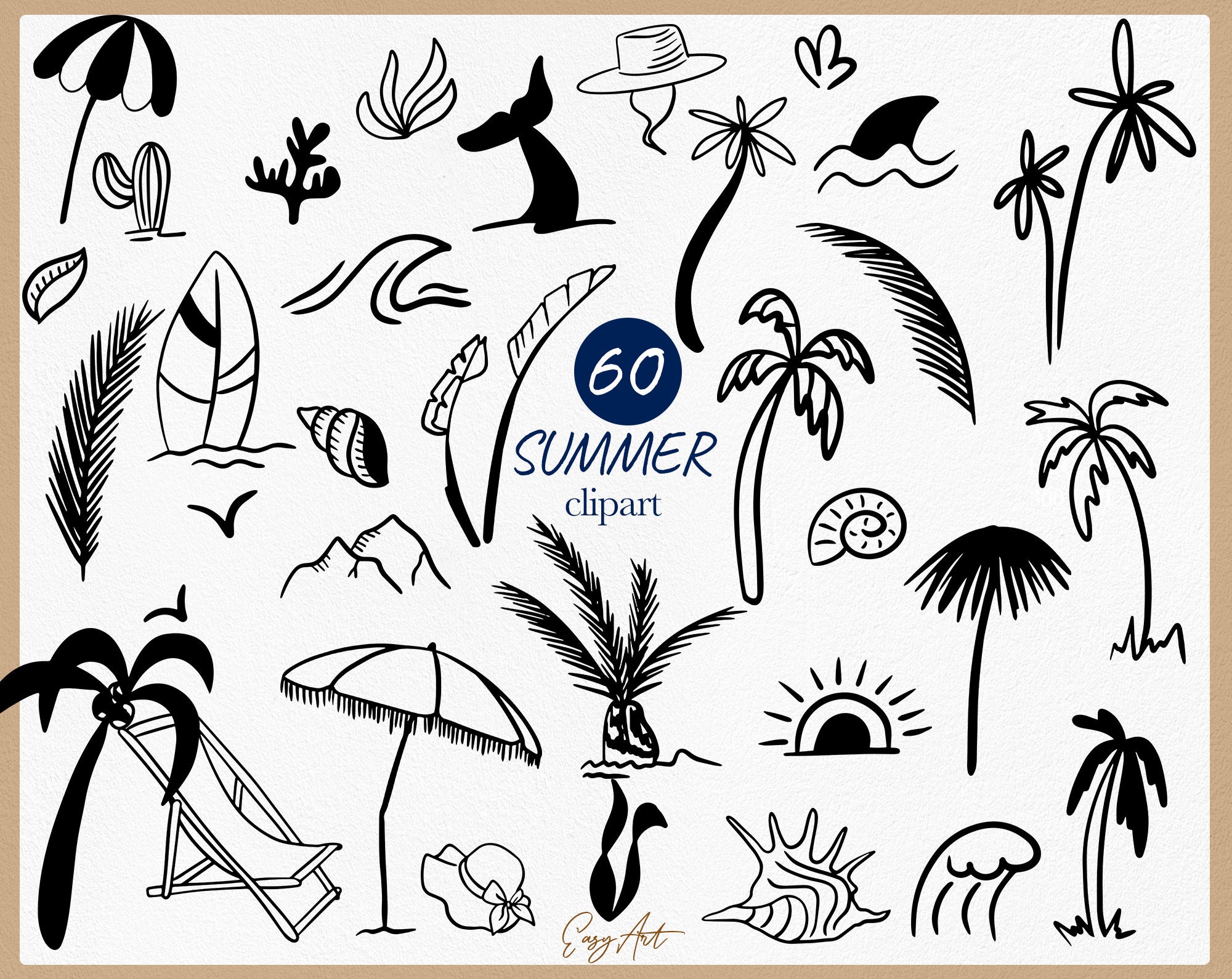 Summer Line Clipart, Hand Draw SVG, Outline Logo Clipart, Palm Trees ...