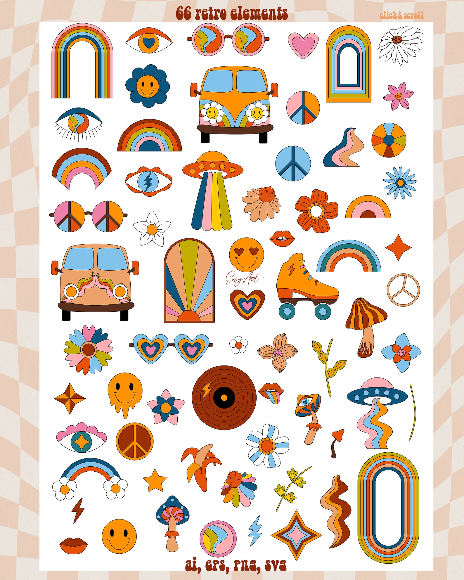 Retro Clipart, Groovy Flowers SVG, 70's Clipart, Groovy Boho, Hippie ...