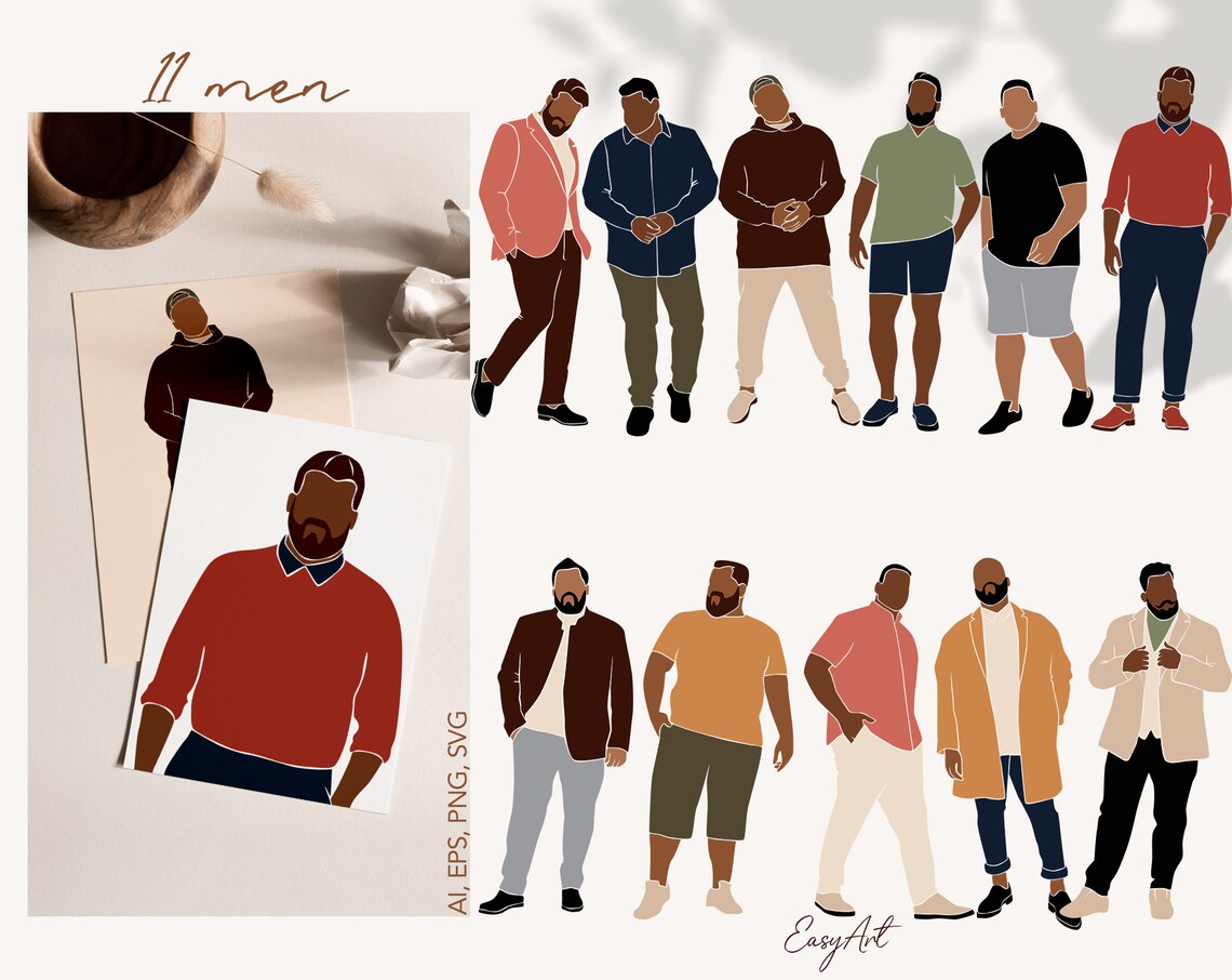 Plus Size Men Clipart, Plus Size Male SVG, Abstract Man PNG, Black Men ...