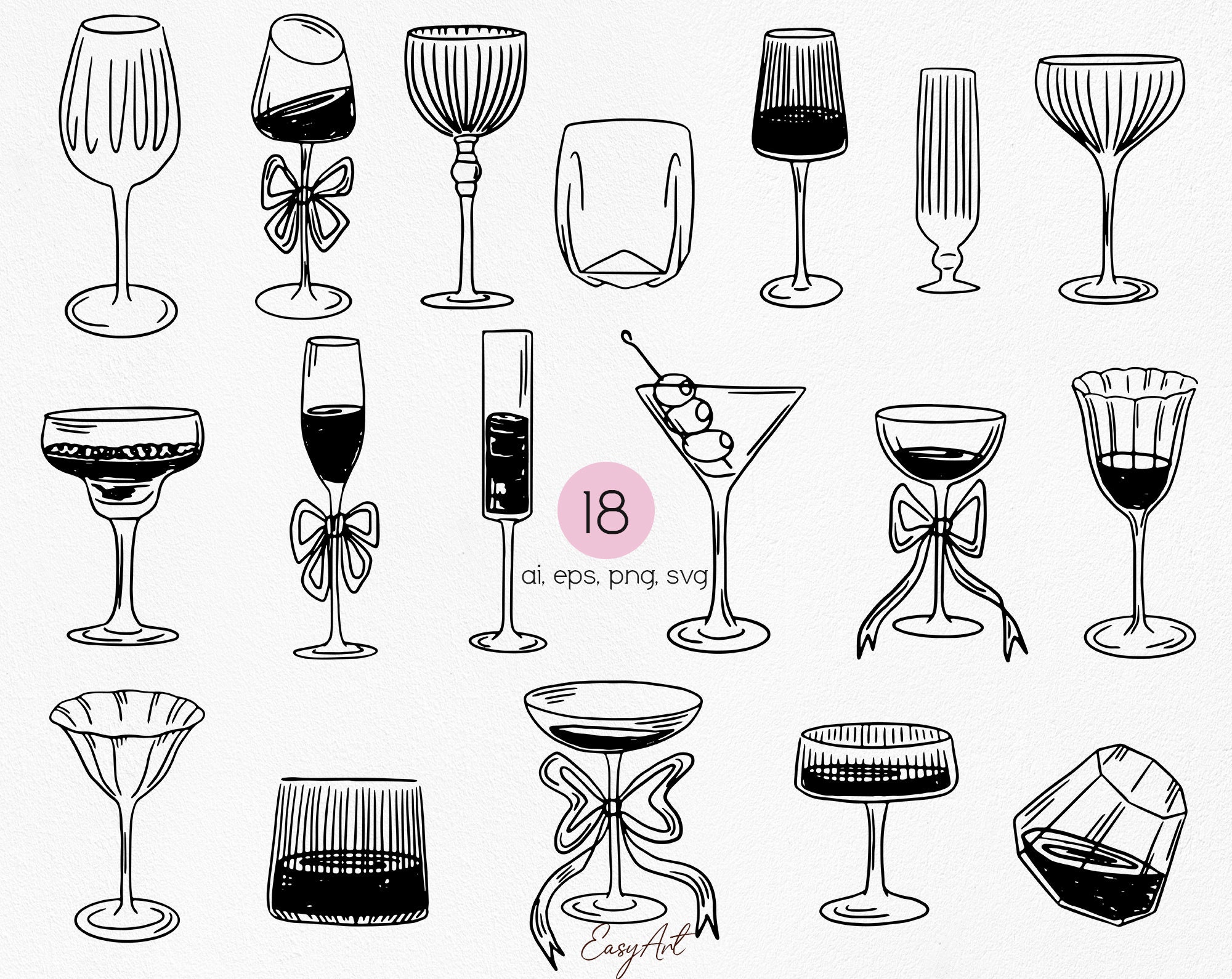 Line Glass Clipart, Hand Draw SVG, Outline Wine Glasses PNG, Invitation ...