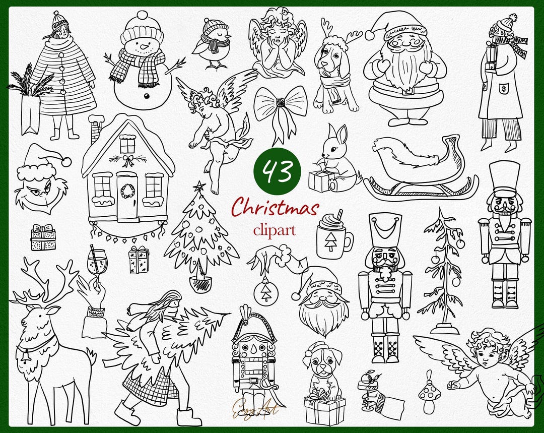 Whimsical Christmas Bundle SVG Clipart, Hand Draw Characters, Icon ...