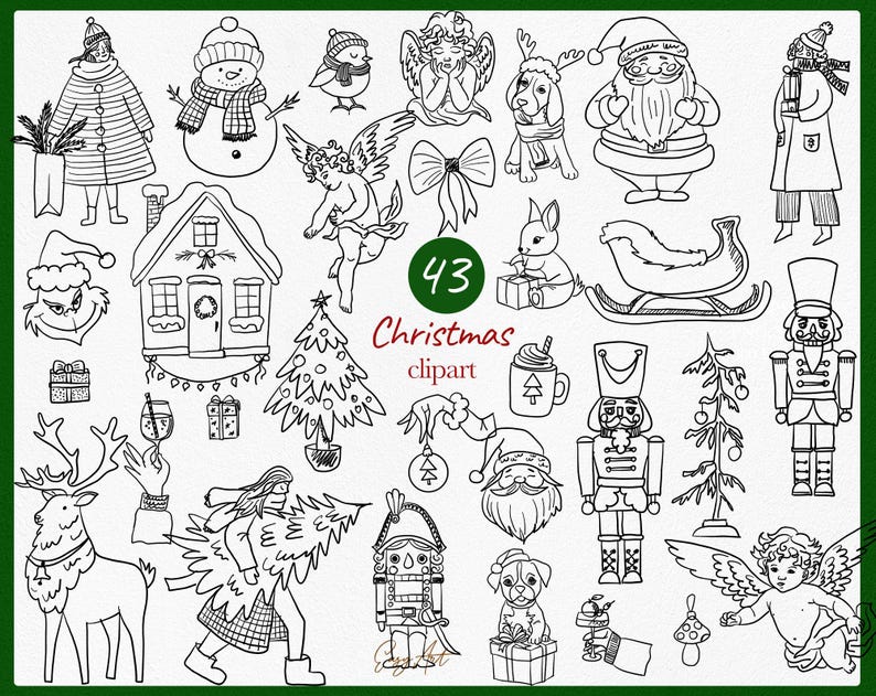Whimsical Christmas Bundle SVG Clipart, Hand Draw Characters, Icon ...