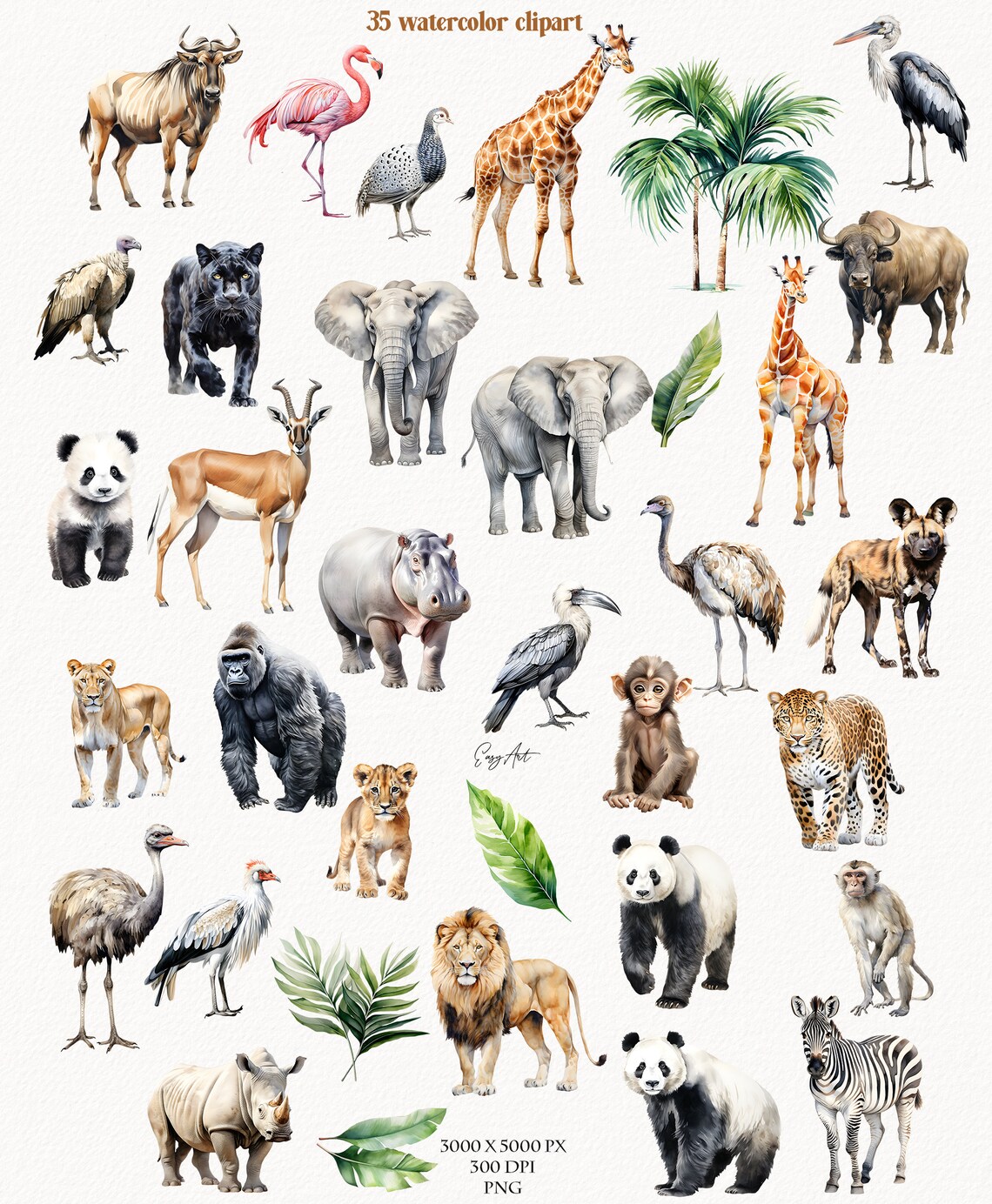 Watercolor Safari Animals Clipart, Watercolor Jungle Animals ...