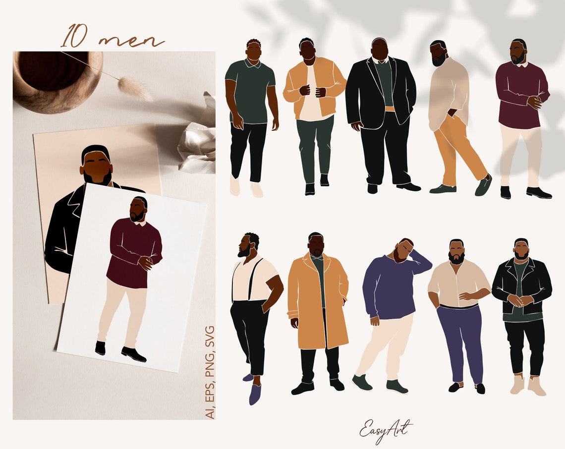Black Man Clipart, Plus Size Male Vector Art (PNG, SVG) - Etsy