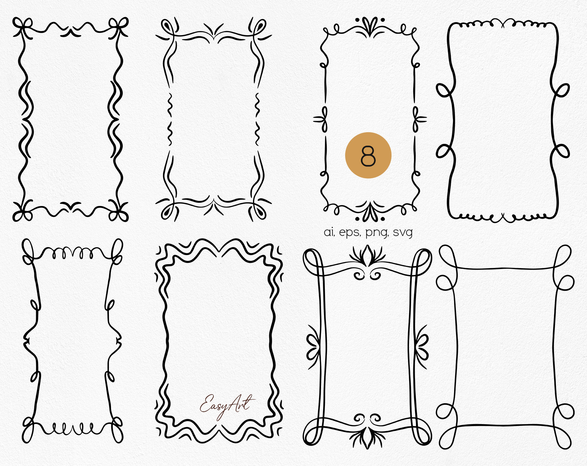 Wedding Frame Clipart, Hand Draw Border SVG, Wavy Frame PNG, Wedding ...