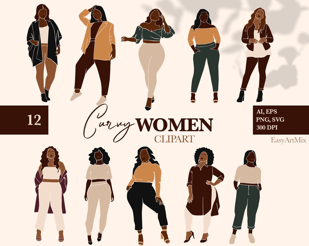 Curvy Woman SVG, Black Woman Clipart, Plus Size Woman, Abstract Female ...