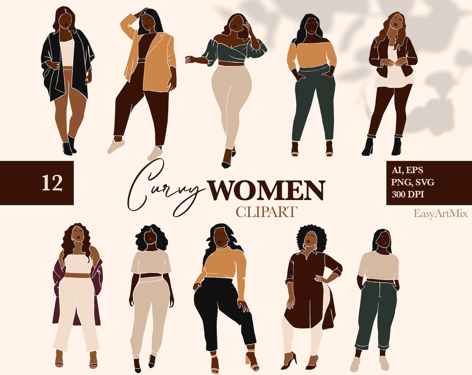 Curvy Woman SVG, Black Woman Clipart, Plus Size Woman, Abstract Female ...