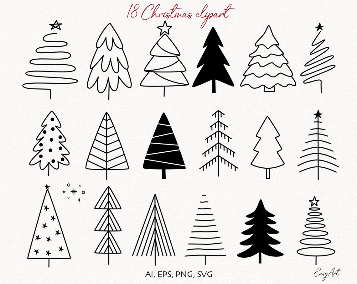 Christmas Tree SVG, Line Tree Clipart, Outline Christmas Clipart, Xmas ...
