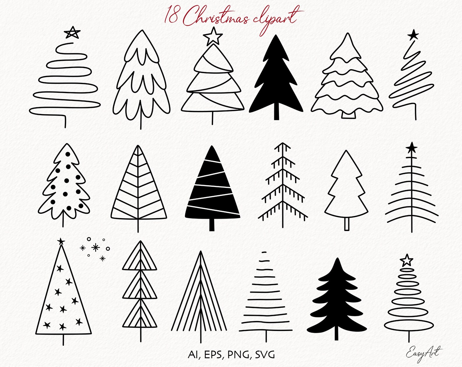 Christmas Tree SVG, Line Tree Clipart, Outline Christmas Clipart, Xmas ...