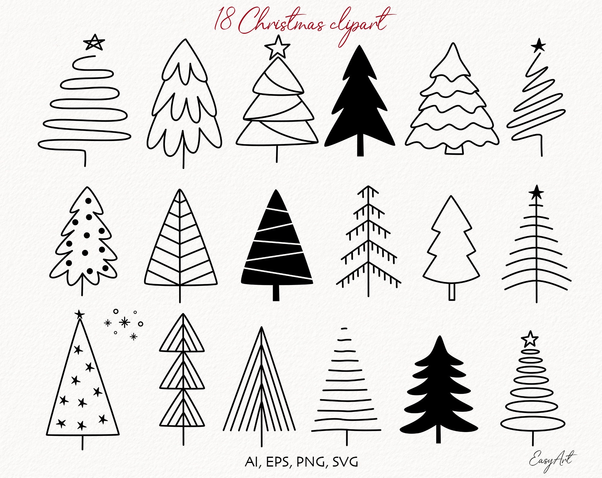 Christmas Tree SVG, Line Tree Clipart, Outline Christmas Clipart, Xmas ...