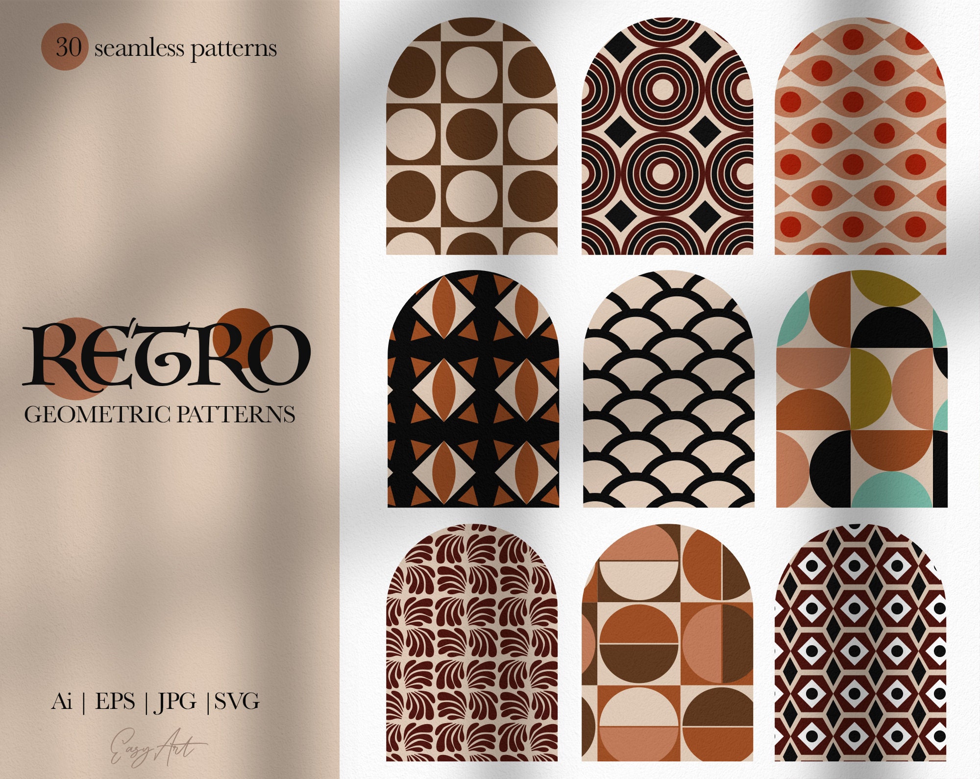 Retro Digital Paper, 70s Retro Patterns, Geometric Background, Vintage ...