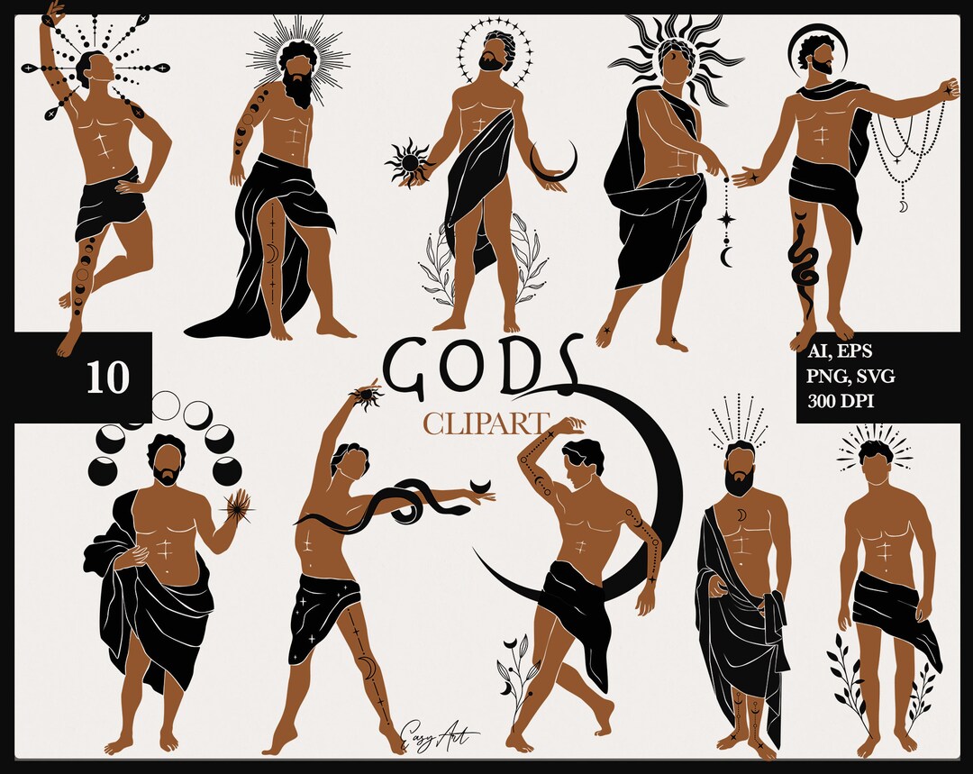 Gods Clipart, Deity SVG, Celestial Men Clipart, Mystical Vector, Moon ...