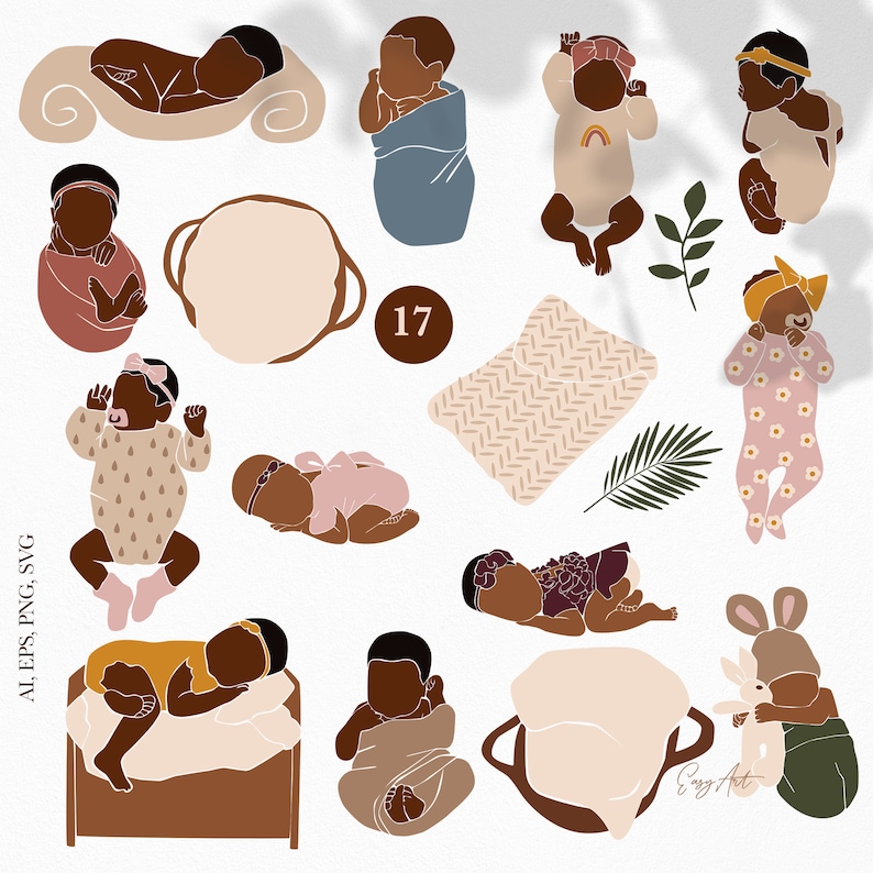 Newborn Baby SVG, Baby Clipart, Black Kids, Abstract Baby PNG, African ...