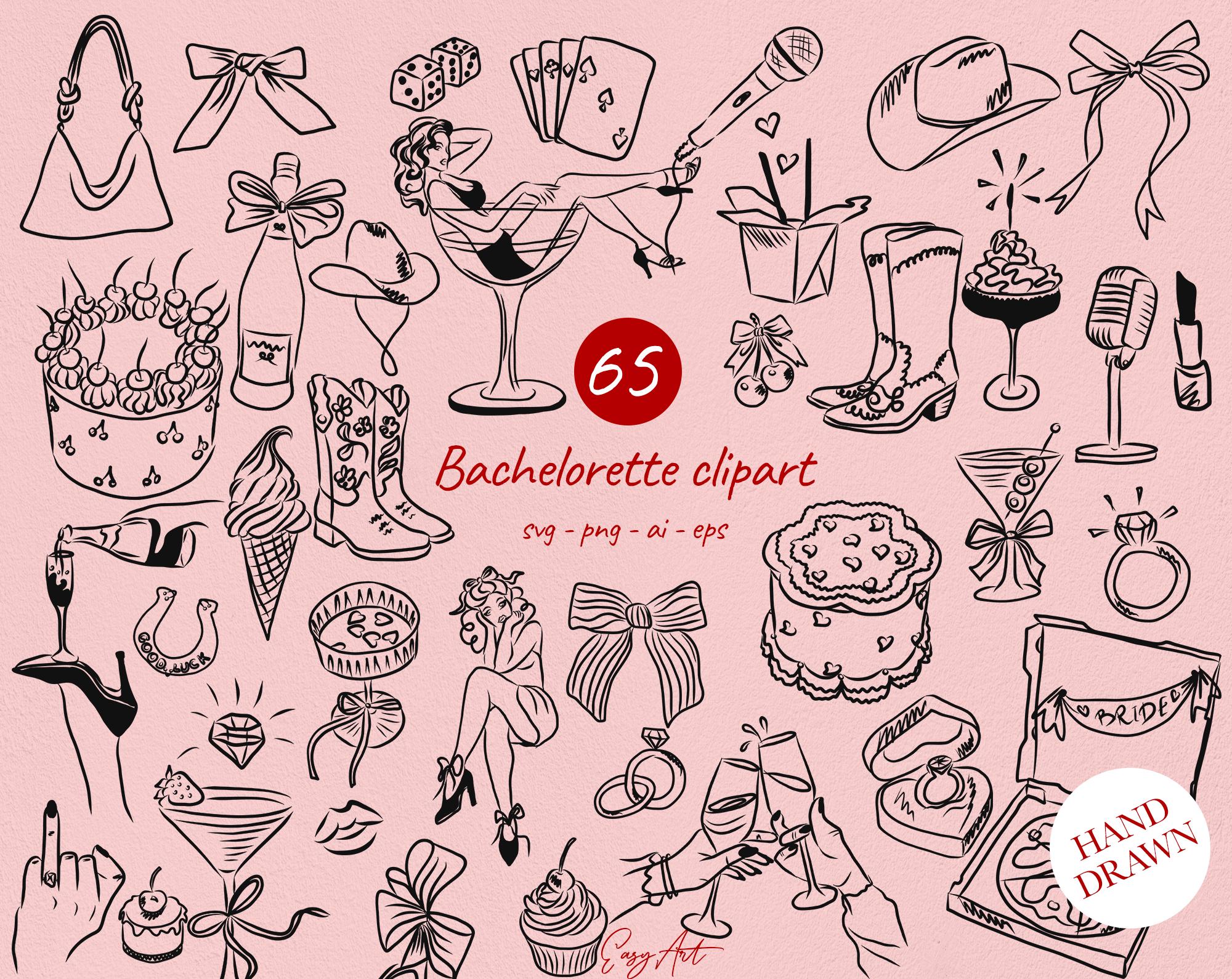 Hand Drawn Bachelorette Illustration Bundle Set, SVG PNG EPS Doodles ...