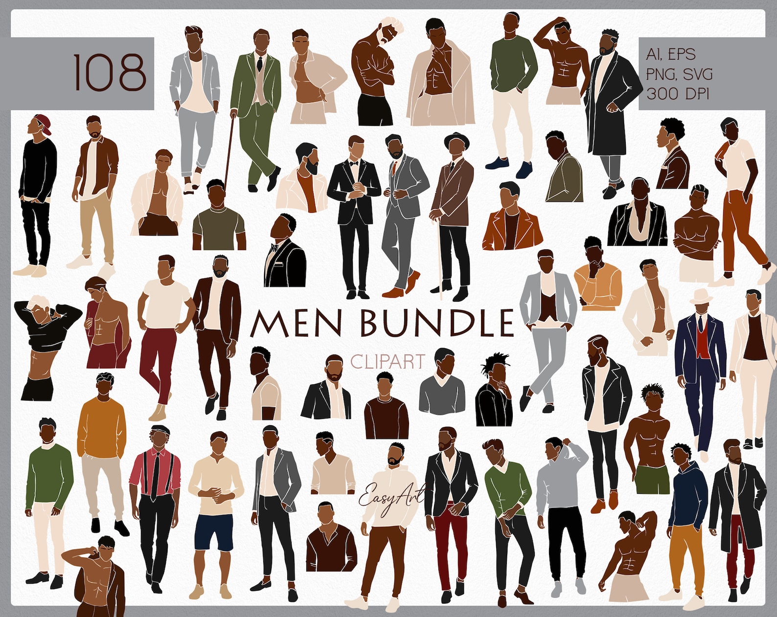 108 Men Clipart Bundle, Black Man SVG, Casual Man PNG, Boss Man Svg ...