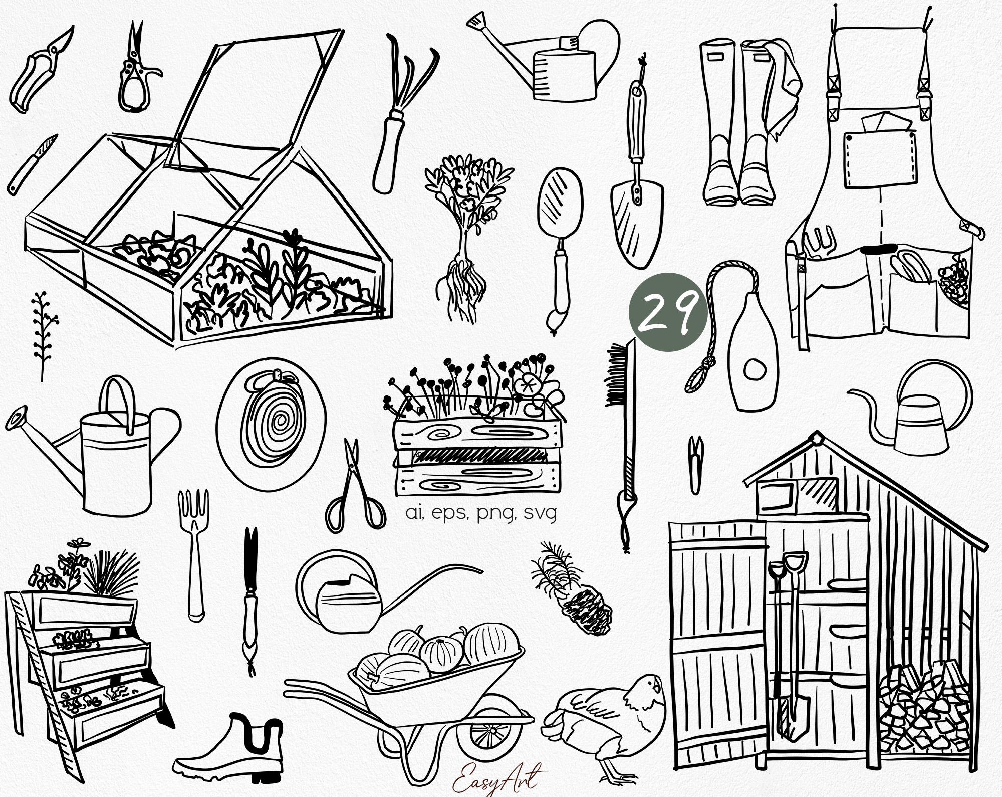 Garden Line Clipart, Hand Draw SVG, Outline Logo Clipart, Farming ...