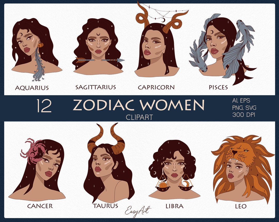 Zodiac Women SVG, Horoscope Symbols, Astrology PNG, Tarot Clipart ...