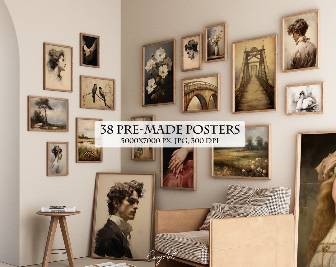 Vintage Gallery Wall Set of 38, Wall Art Set, Antique Prints, Wall ...