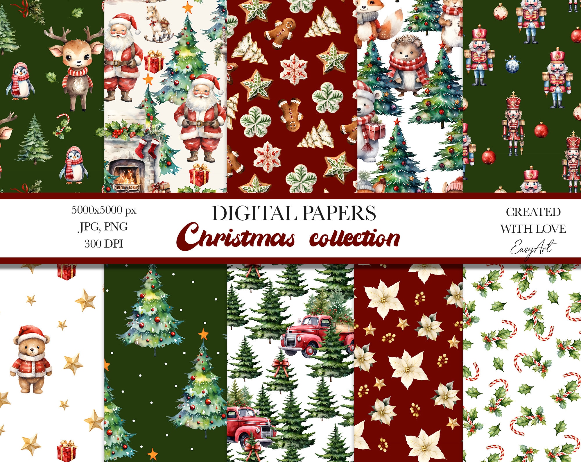 Christmas Digital Paper, Seamless Patterns, Christmas Animals Paper ...