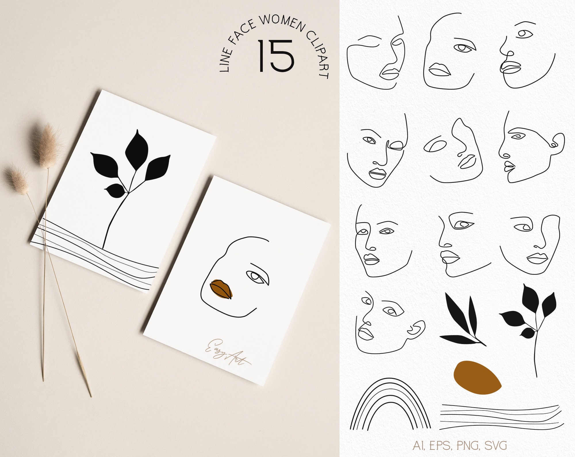 Woman Line Clipart, Face Women SVG, Minimalistic Line, Face Clipart ...