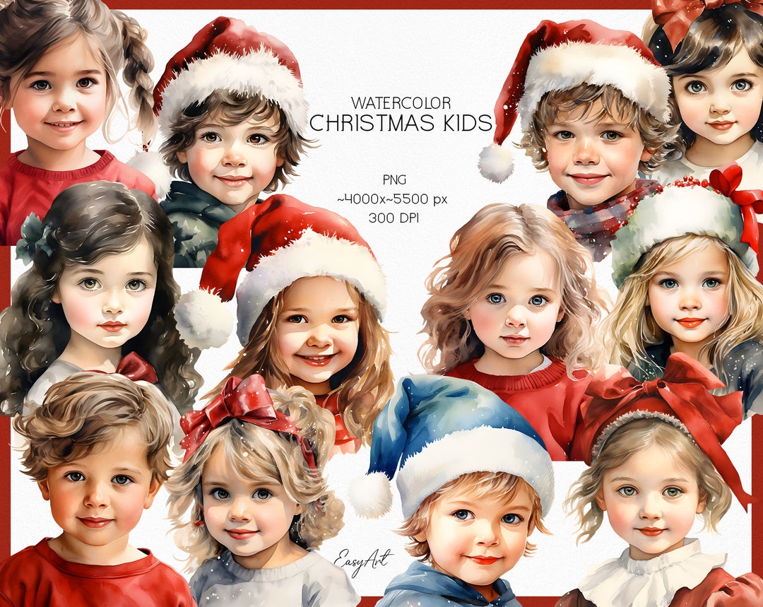 Watercolor Christmas Girls Clipart, Christmas Little Boy PNG ...