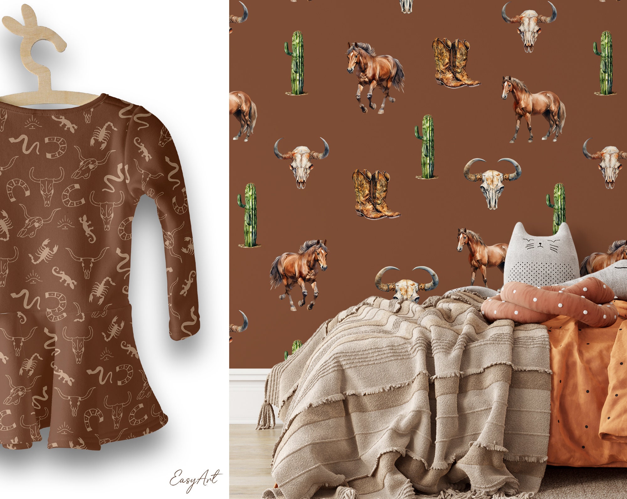 Wild West Watercolor Digital Paper, Western Seamless Pattern, Cowboy ...