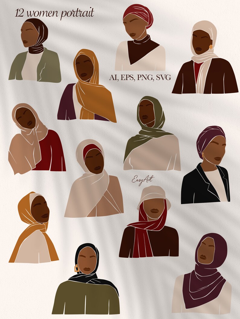 Muslim Women SVG, Women in Hijab, Black Woman Clipart, Muslim Female ...