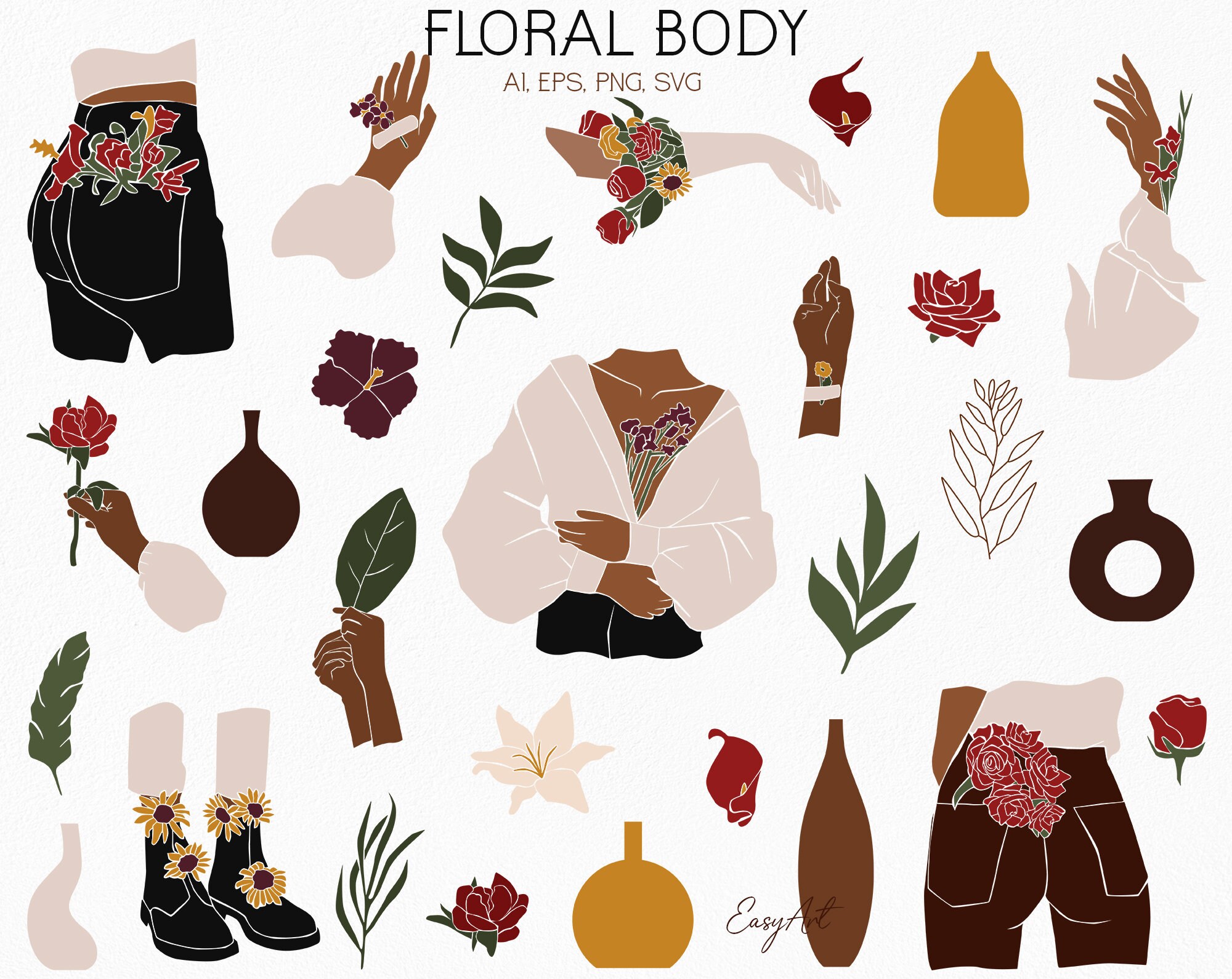 Floral Body SVG, Body Parts Clipart, Hands Clipart, Flower SVG, Body ...