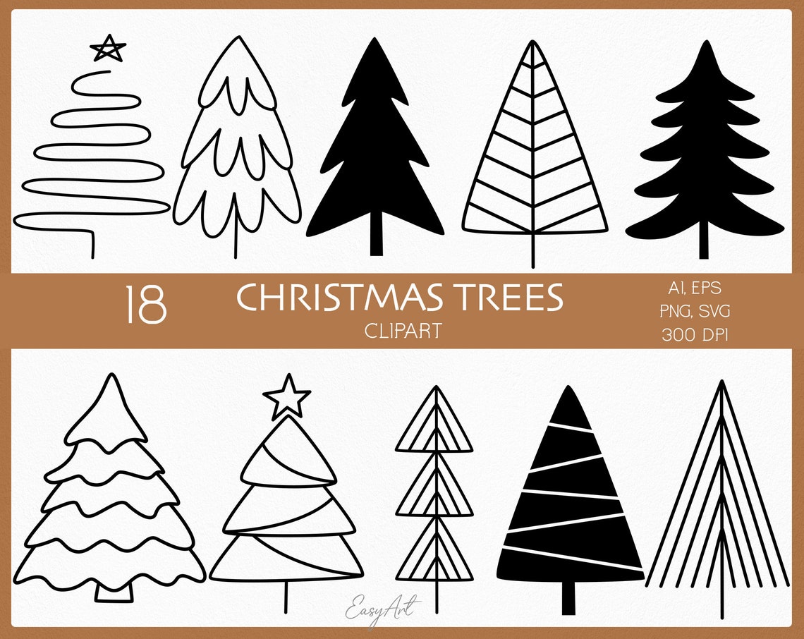 Christmas Tree SVG, Line Tree Clipart, Outline Christmas Clipart, Xmas ...