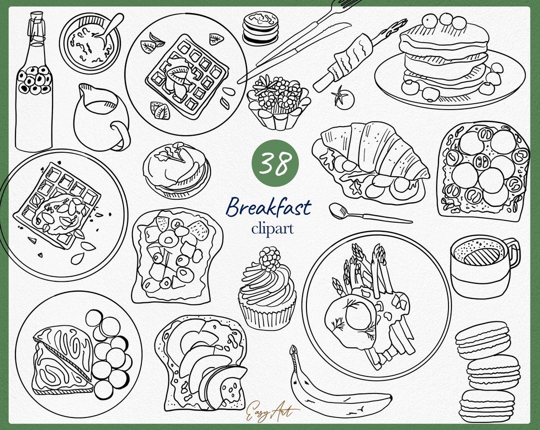 Breakfast Line Clipart, Hand Draw SVG, Outline Restaurant Menu Clipart ...