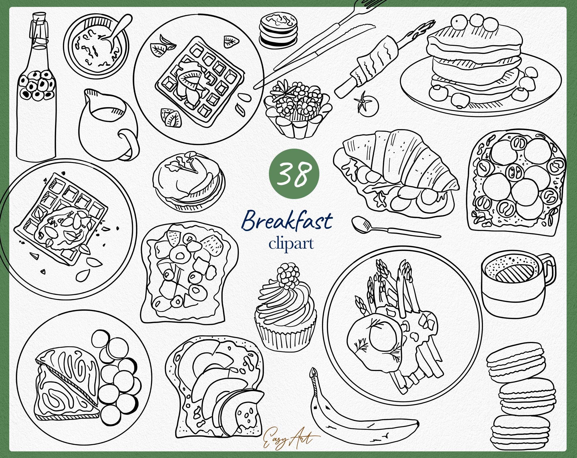 Breakfast Line Clipart, Hand Draw SVG, Outline Restaurant Menu Clipart ...