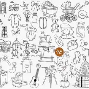 Nursery Line Clipart, Hand Draw SVG, Outline Baby Shower Clipart, DIY ...