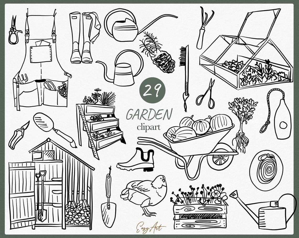 Garden Line Clipart, Hand Draw SVG, Outline Logo Clipart, Farming ...