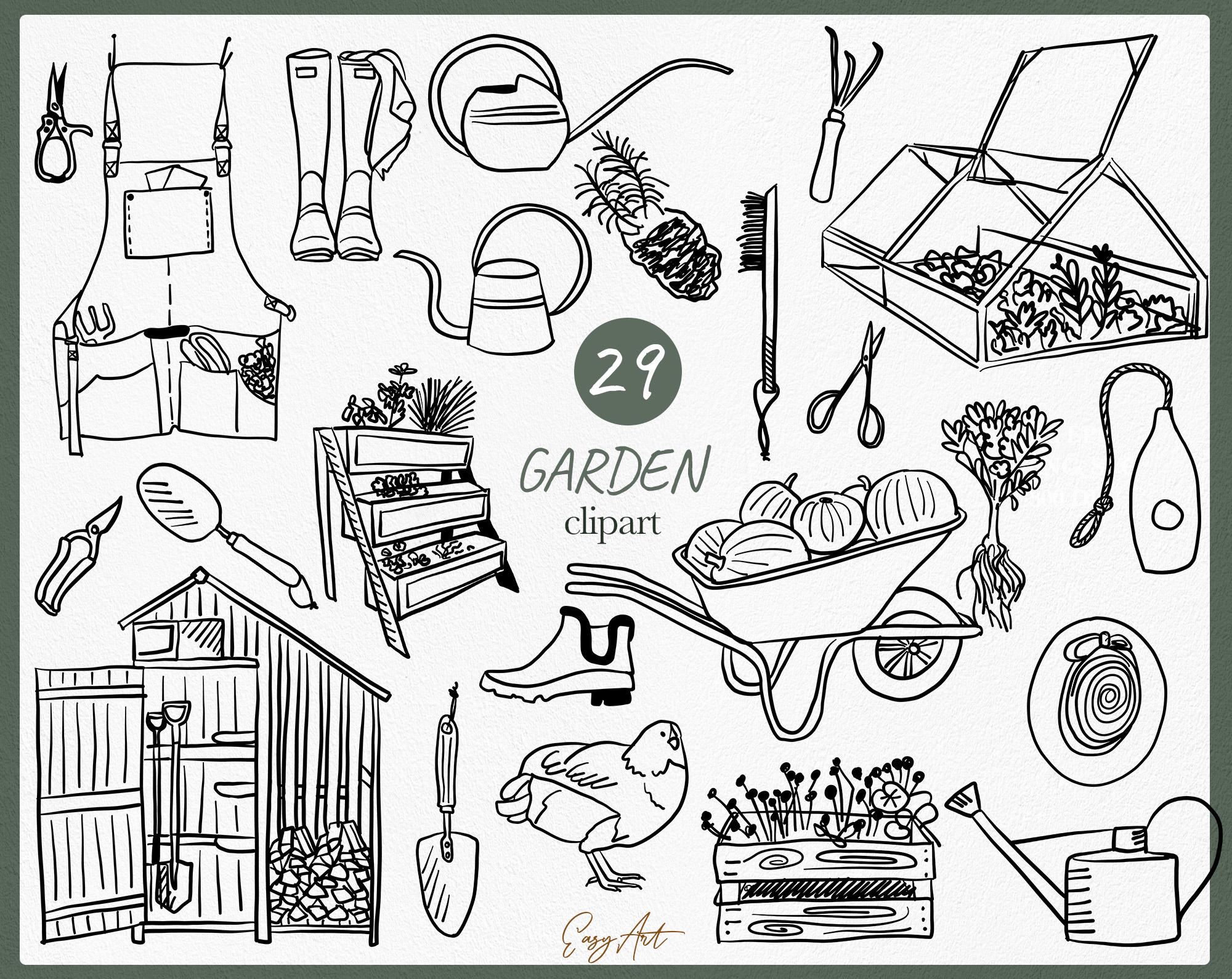 Garden Line Clipart, Hand Draw SVG, Outline Logo Clipart, Farming ...